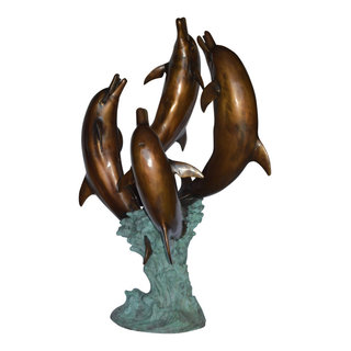 Four Dolphins Jumping Bronze Statue Fountain - Size: 39"L x 41"W x 62"H ...