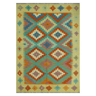 Sangat Flatweave Albin Gold/Turquoise Rug, 4'0 x 5'7, 4'0 x 5'7 ...