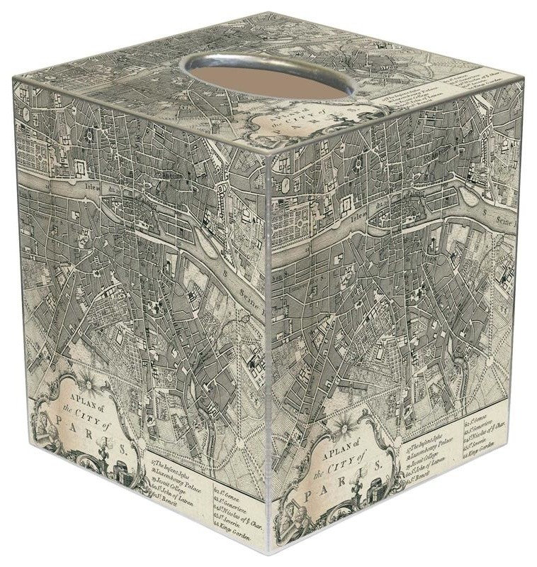 TB1481- Paris Antique Map Tissue Box Cover - Traditional - Tissue Box ...