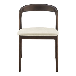 Estelle Side Chair With Natural Fabric Seat and Dark Walnut Frame Set ...