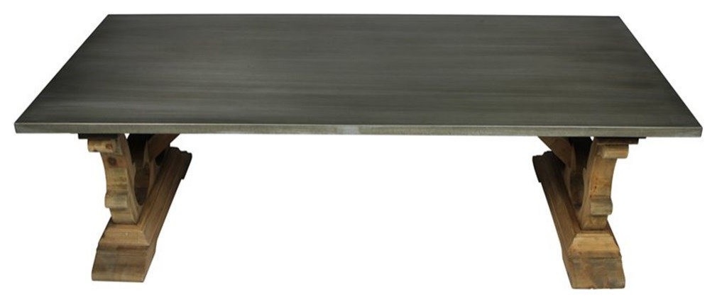 Home Square Solid Wood Cocktail Table with Zinc Top in Natural - Set of ...