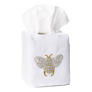 Bee Tissue Box Cover, White Linen - Farmhouse - Tissue Box Holders - by ...
