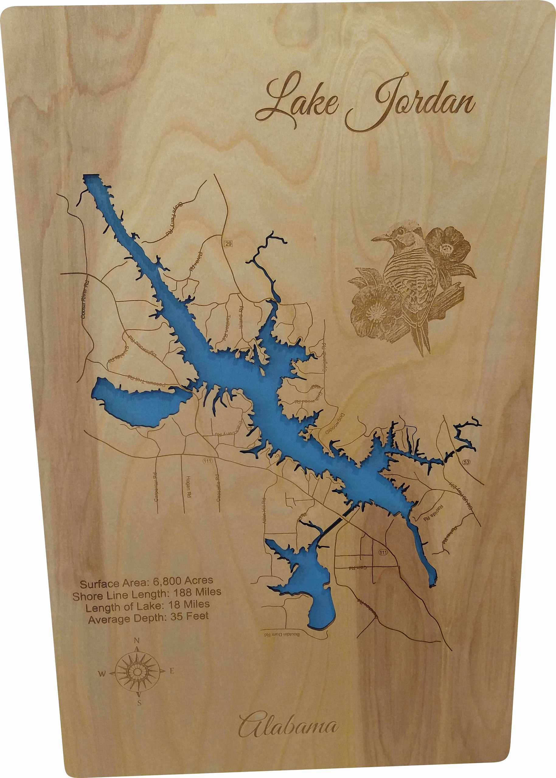 Lake Jordan, Alabama-Wood Lake Map, SmAlabamal Standout, Medium ...