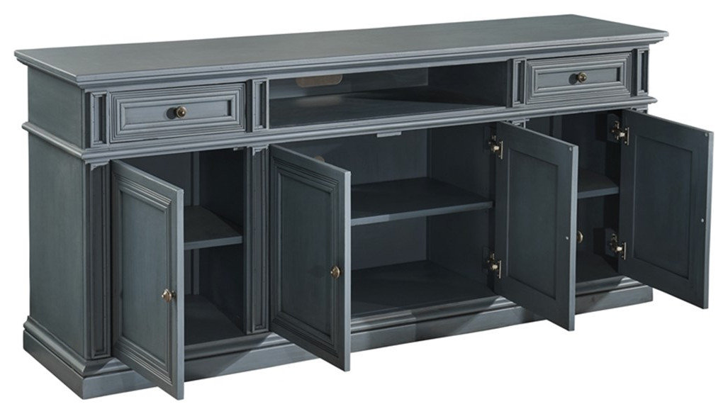 Bowery Hill Traditional Wooden 72 Inch TV Console in Antique Blue ...