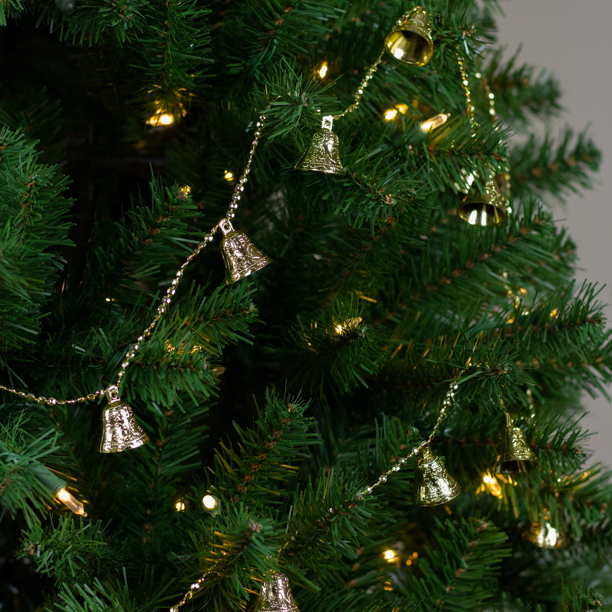 9' Northlight Shiny Gold Bell Beaded Artificial Christmas Garland Set ...