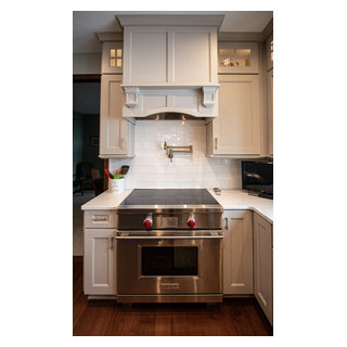 Two-Toned Kitchen with Contrasting Mixed Quartz and Wood Countertops ...