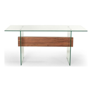 HomeRoots 30" White and Walnut Veneer MDF and Glass Desk With Shelves ...