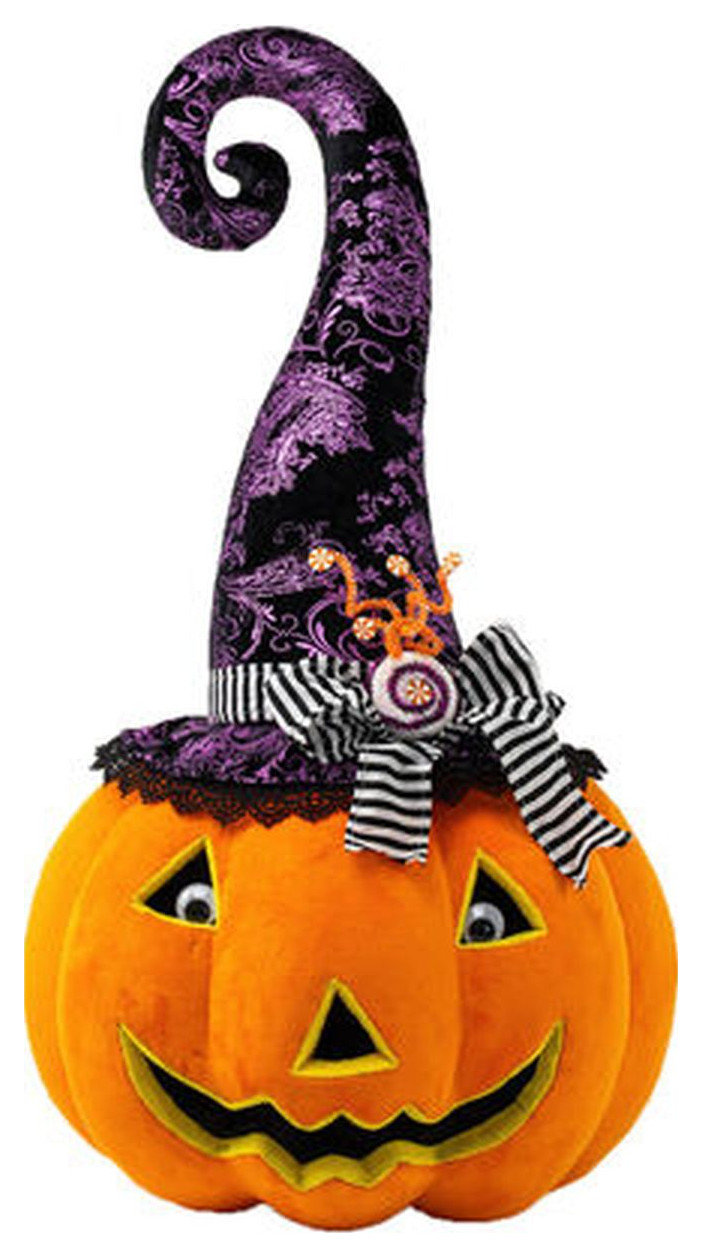 December Diamonds Halloween Carnival 27" Pumpkin With Purple Hat ...