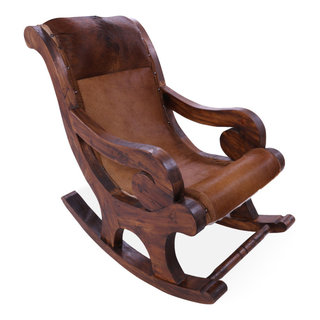 Hair-On Cowhide Wooden Handcrafted Rocking Chair RC224-FC, 24" W x 48 ...