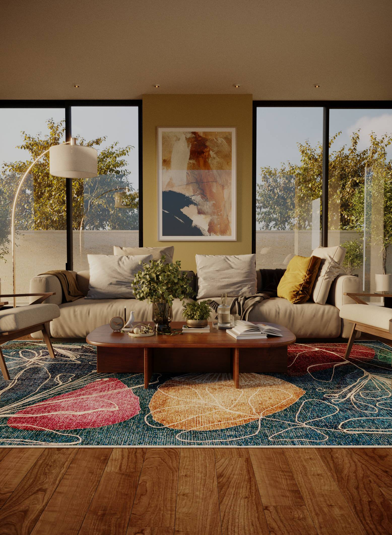 Washable Ink Blot Herbal Brew Area Rug, Rectangle 7'x10' - Tropical ...