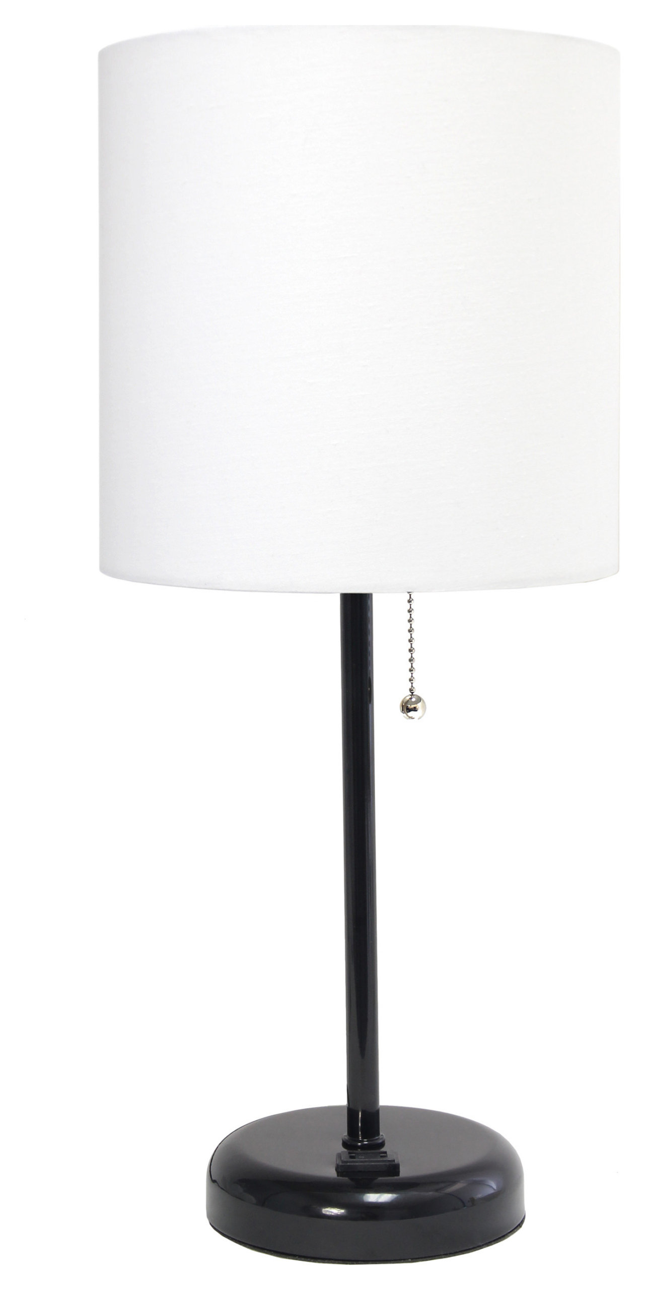 Limelights Black Stick Lamp With Charging Outlet and Fabric Shade ...