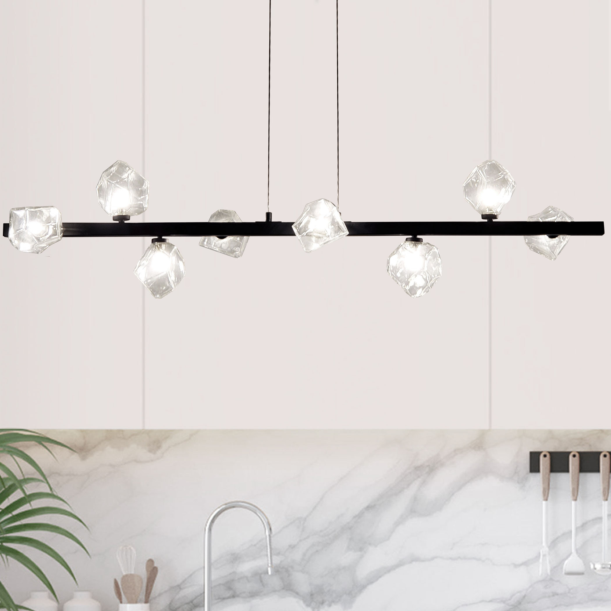 Pearlene Contemporary 8 Light Matte Black Clear Metal Pendant ...