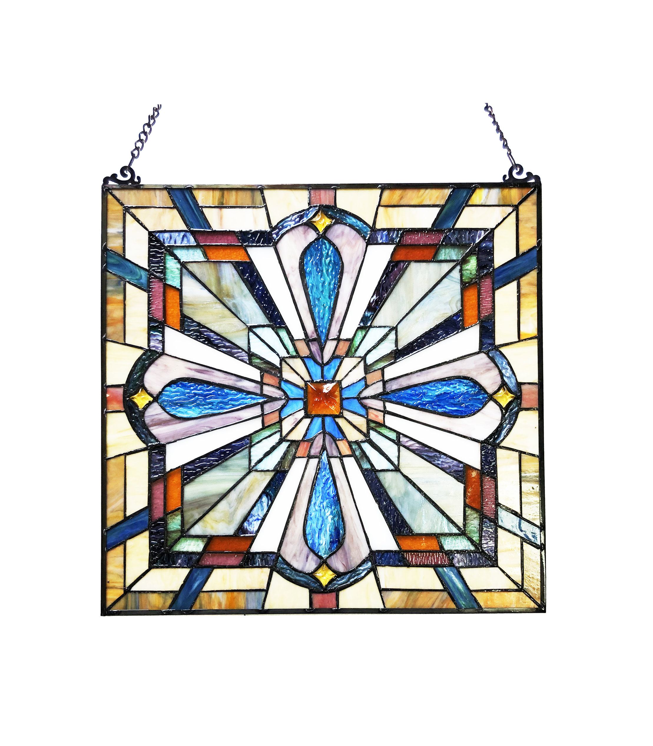 ARCHIE Tiffany-Style Mission Stained Glass Window Panel, 20" - Stained ...
