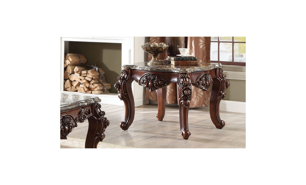 Benzara BM185806 Scalloped Marble Top End Table With Carved Floral ...