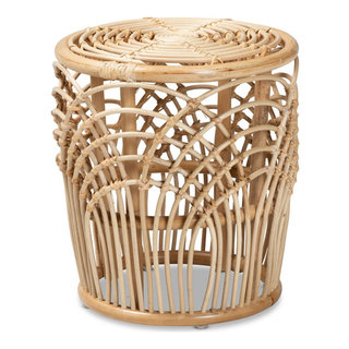 Baxton Studio Edena Natural Brown Rattan End Table - Tropical - Side ...