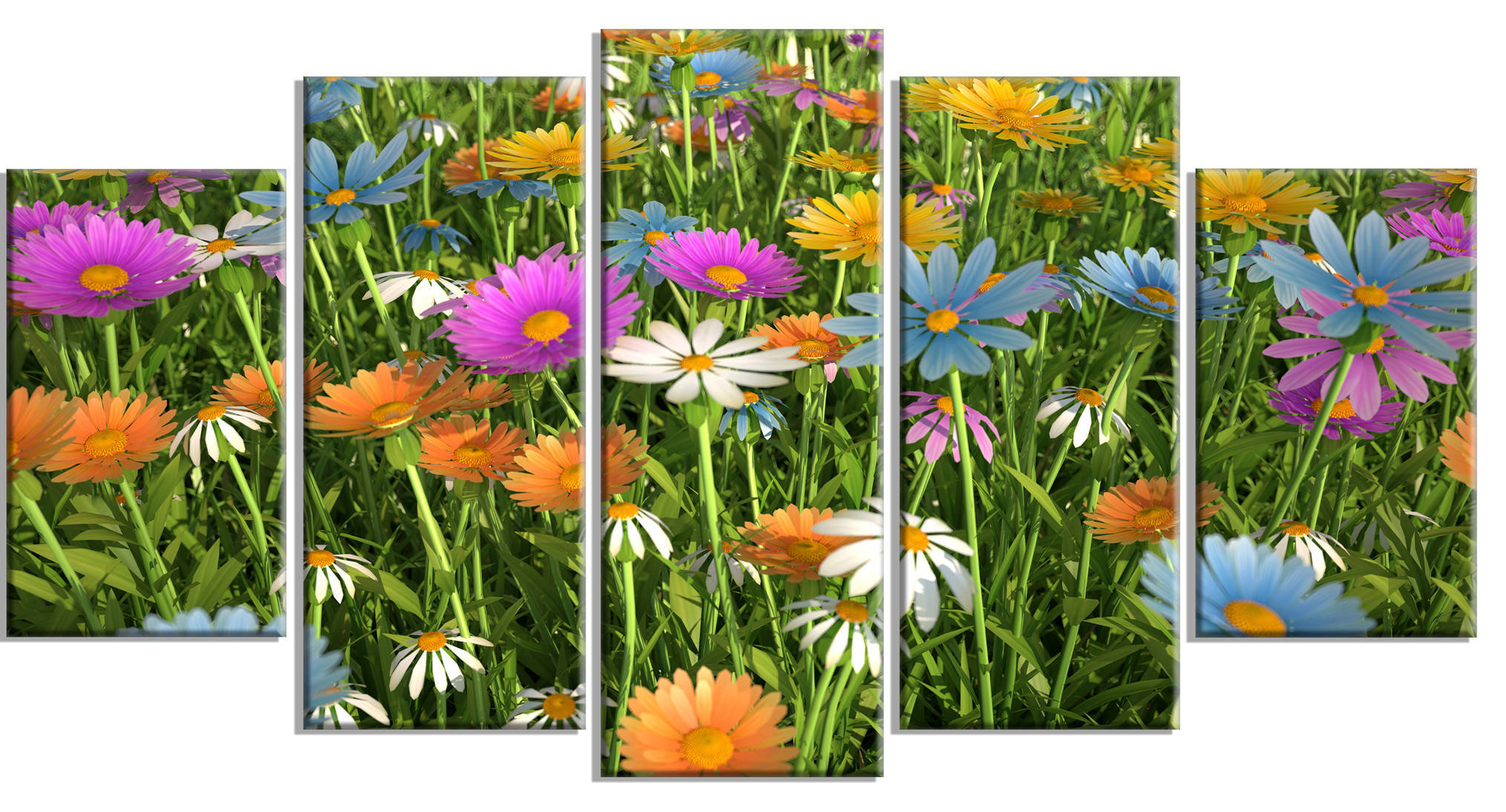 Different Color Flowers in Field, Multipanel Floral Canvas Art Print ...