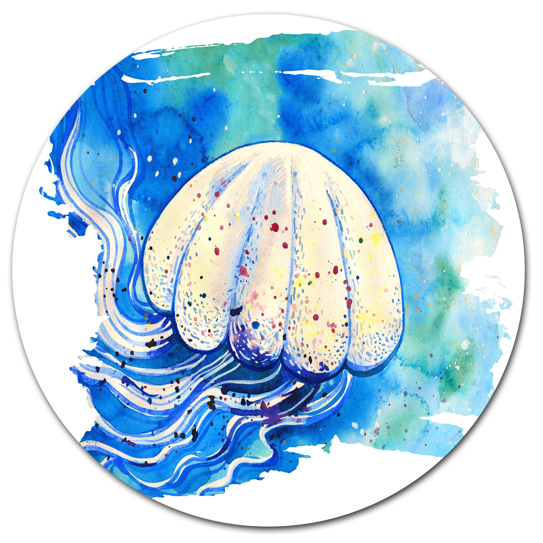 Jellyfish Watercolor Painting, Animal Disc Metal Artwork, Disc of 23 ...