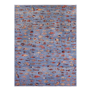 Handmade Gabbeh Fish Design Wool Rug 9' 0" X 11' 9" - Q20404, 9' 0" X ...
