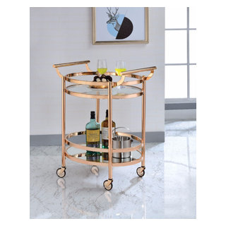 Oval Metal Serving Cart, Clear Glass & Copper - Contemporary - Bar ...