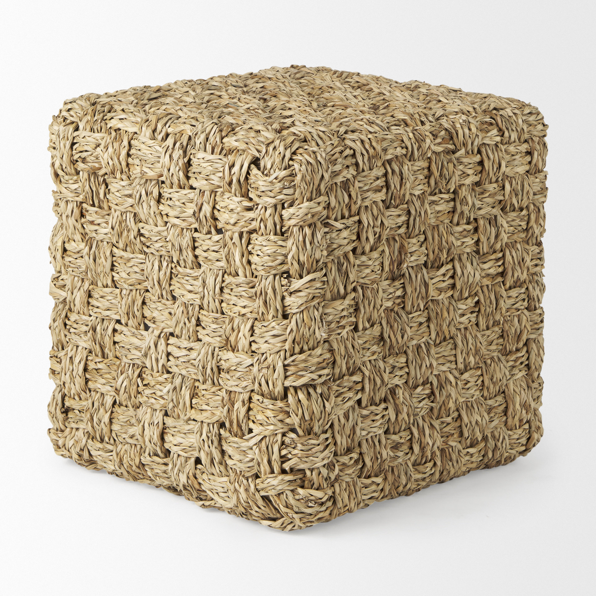 Adele 17.7Lx17.7Wx17.7H Medium Brown Seagrass Woven Square Pouf - Beach Style - Floor Pillows ...