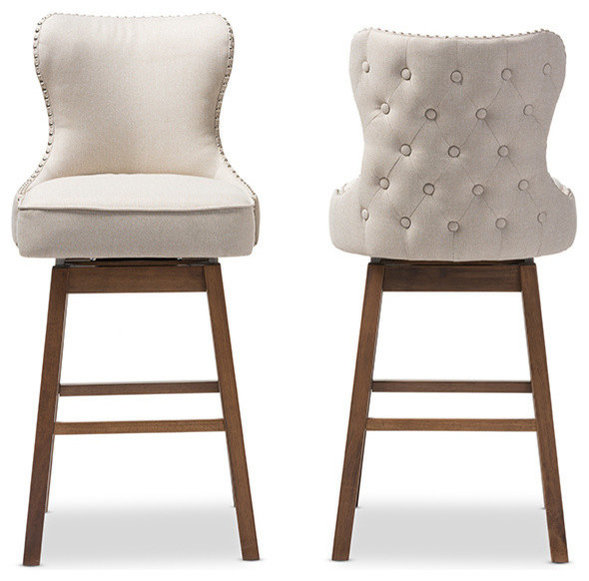 Gradisca Brown Wood and Tufted Swivel Barstool, Set of 2 - Transitional ...