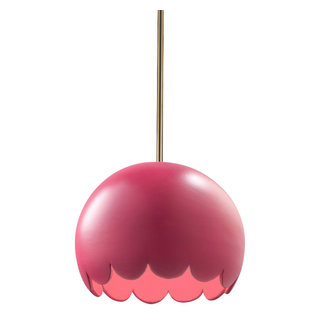 Radiance Scallop Pendant, Cerise, Antique Brass, Rigid Stem, LED ...