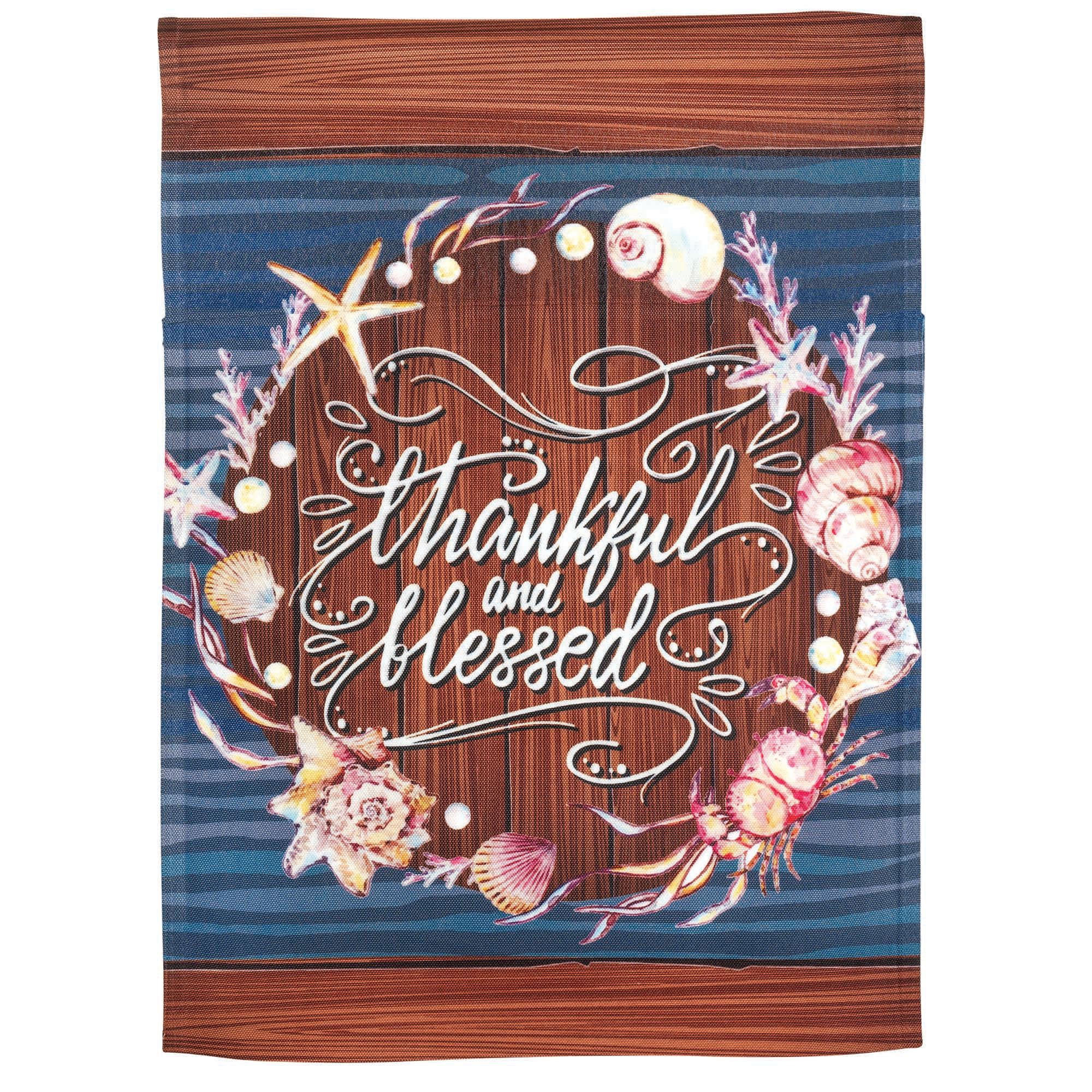 Wreath Coastal Thankful and Blessed Flag - Traditional - Flags And ...
