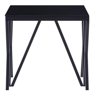 Contemporary End Table, V- Shaped Frame With Square Glass Top, Black ...