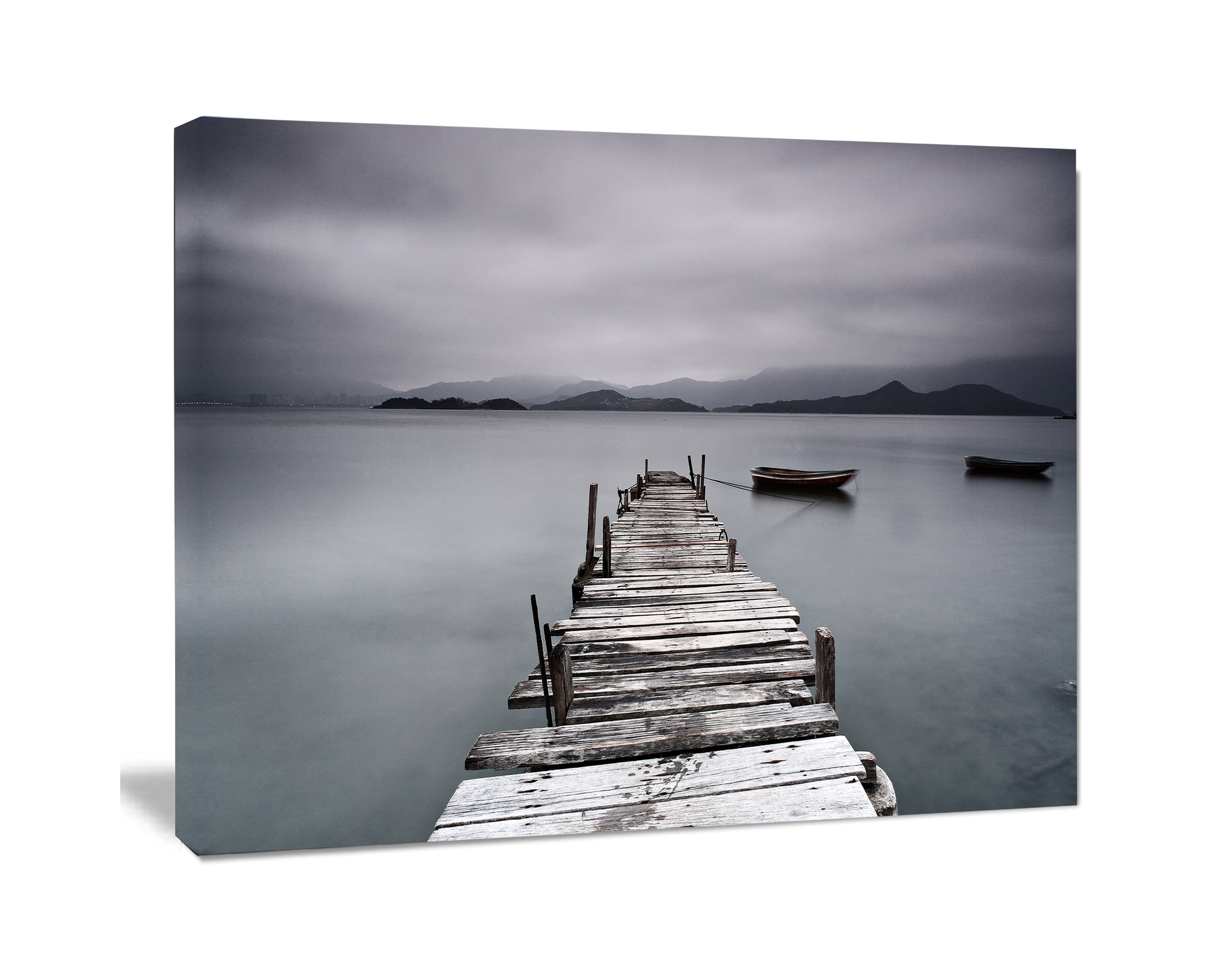 Designart - Pier and Boats at Seashore - Bridge Canvas Art Print, 20 ...