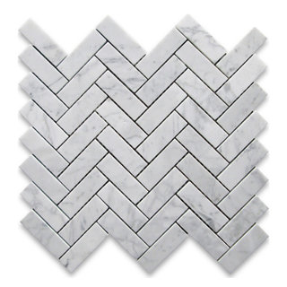 Herringbone Carrara Marble Tile Carrera Venato Mosaic Tile Polished, 1 ...