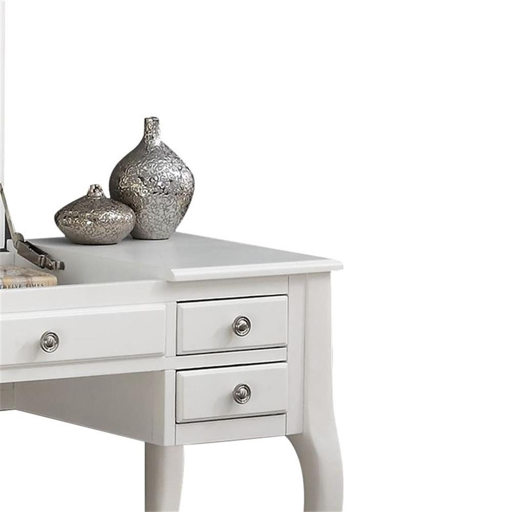 Poundex Furniture Wood Vanity Set with Stool and Mirror in Cherry ...