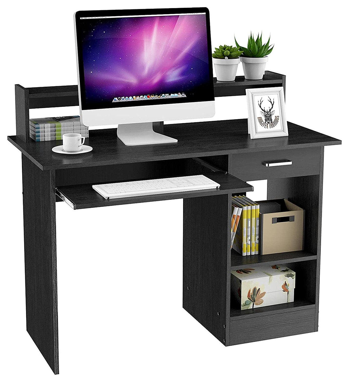 Wood Computer Desk with Drawers & Storage Shelves - Industrial - Desks ...