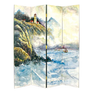 Benzara BM213508 4 Panel Room Divider with Landscape Scene, Multicolor ...