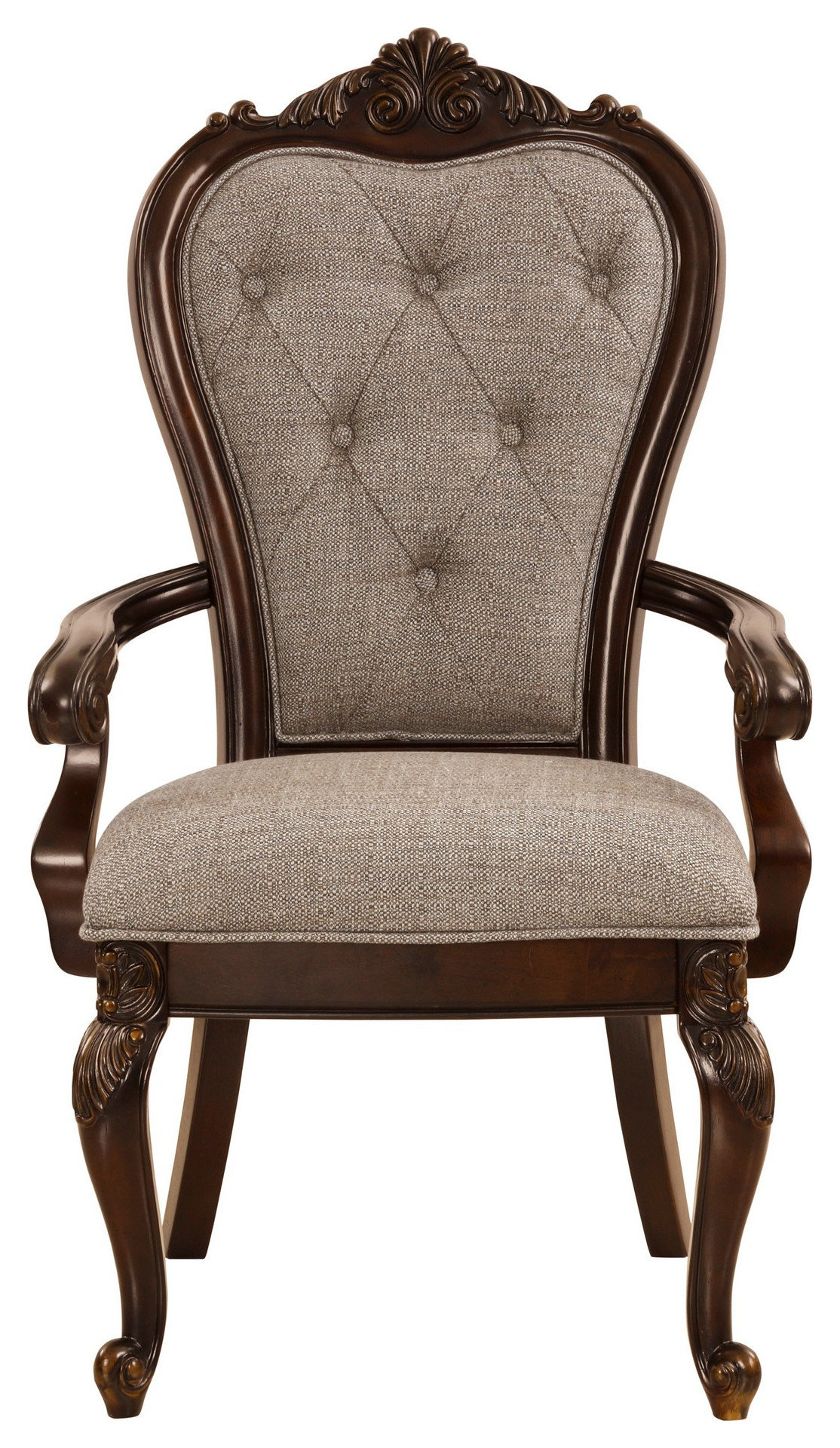 Crowned Top Wooden Arm Chair with Padded Seating, Set of 2, Brown and ...