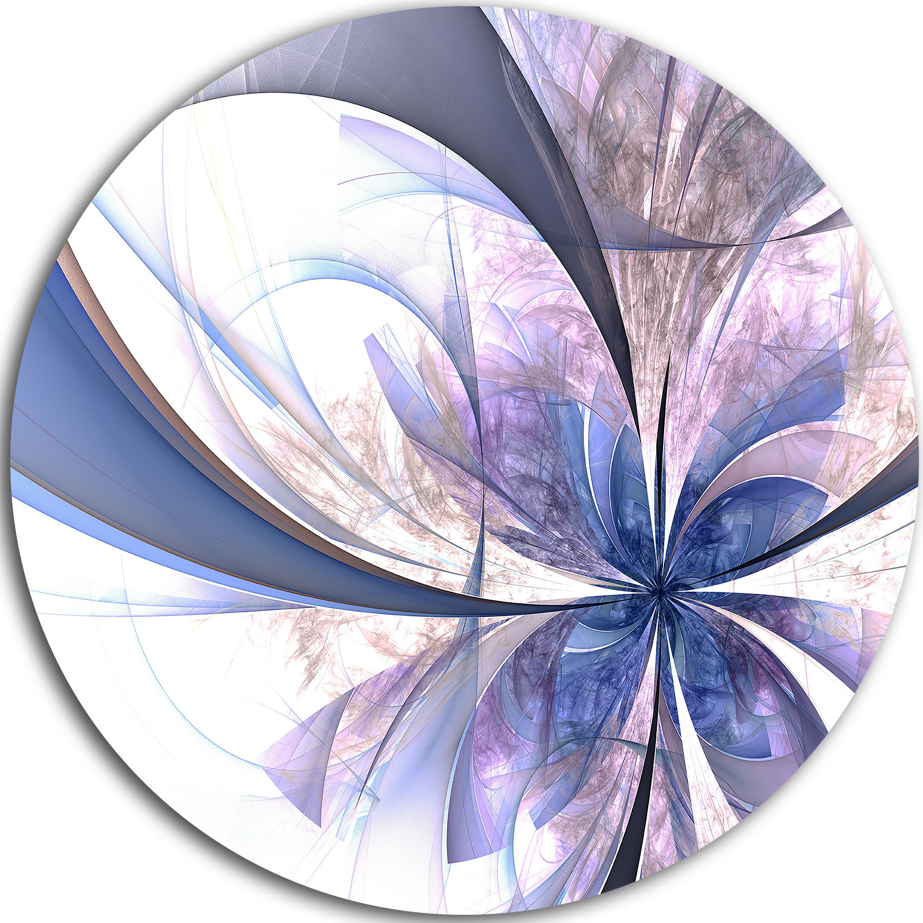 Light Blue Fractal Flower Design, Modern Floral Disc Metal Artwork ...