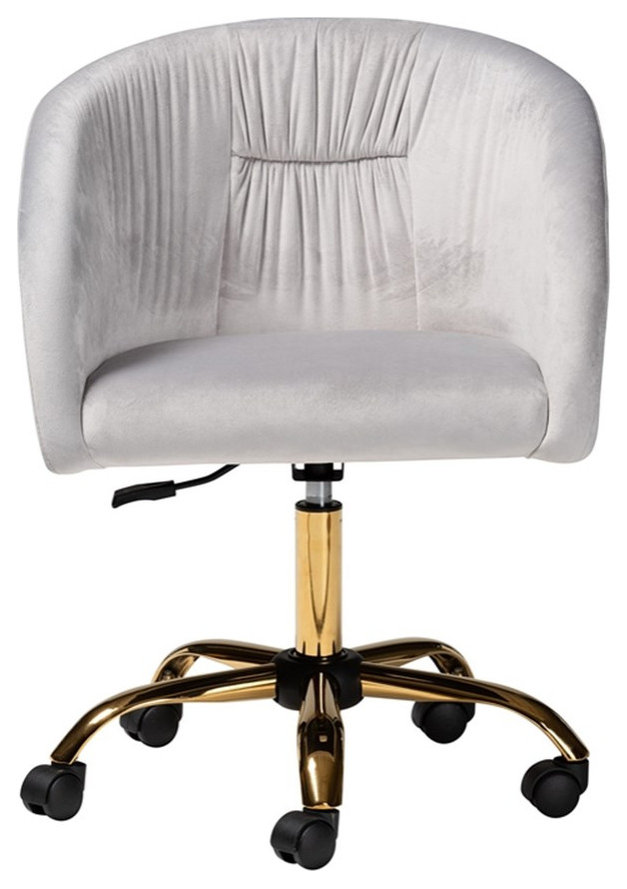 Baxton Studio Ravenna Grey Velvet Fabric and Gold Metal Swivel Office ...