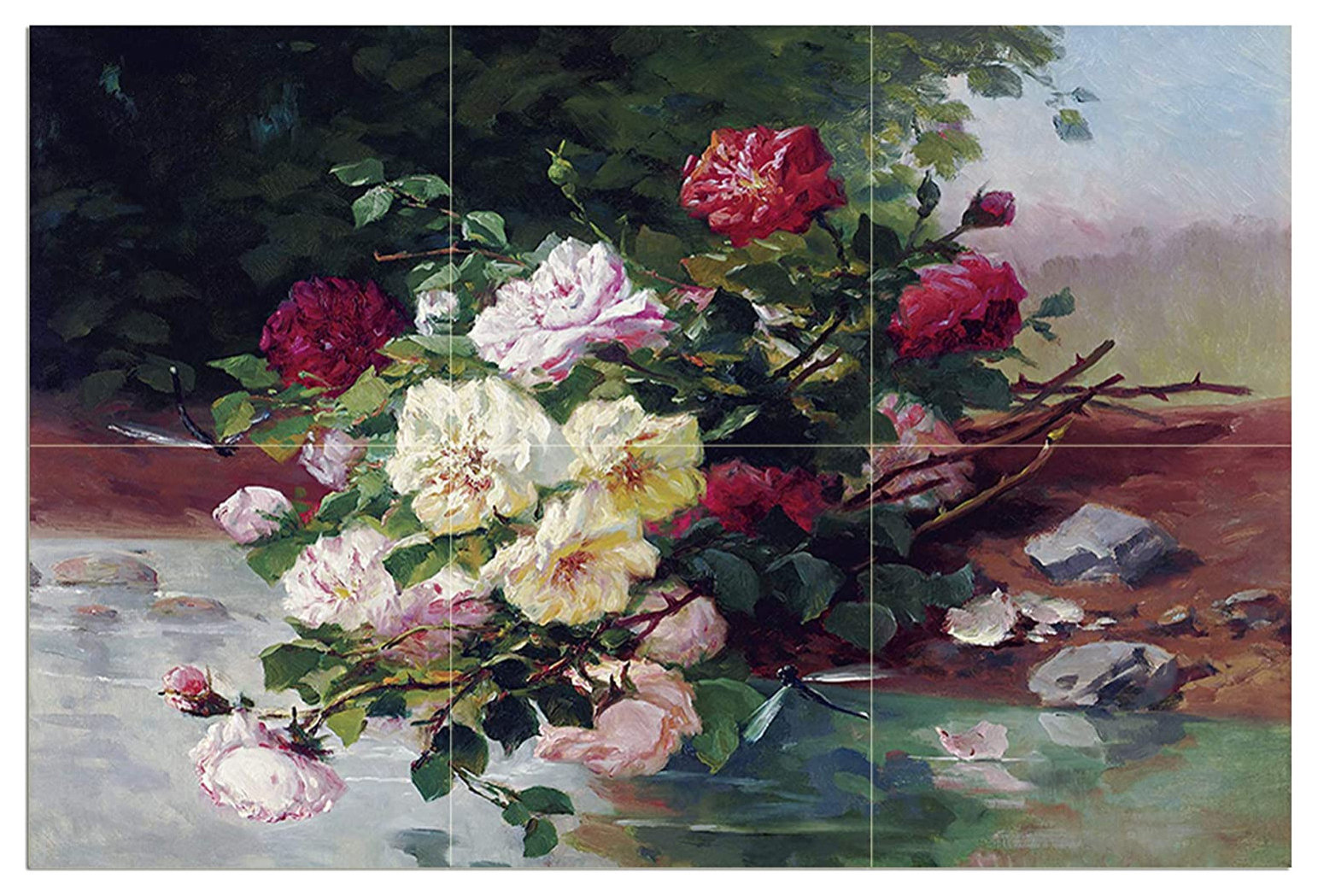 Tile Mural FLOWERS BY A STREAM water river Backsplash, 6" Ceramic Matte ...