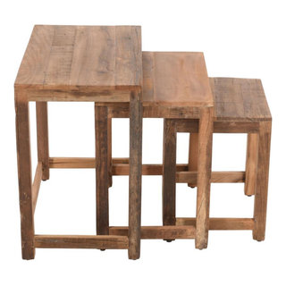 ustic Reclaimed Solid Wood Three-Piece Nesting Tables - Rustic - Coffee ...