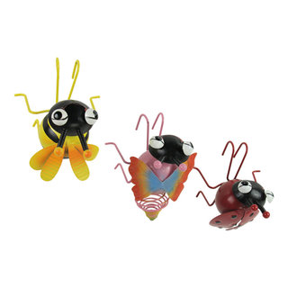 Set / 3 Metal Bug Flower Pot Hanger Decor Bumble Bee Ladybug Butterfly ...