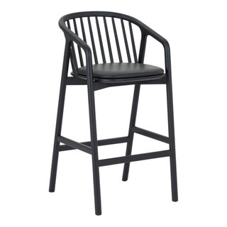 Echo Black Oak Wood and Faux Leather Bar Stool - Contemporary - Bar ...