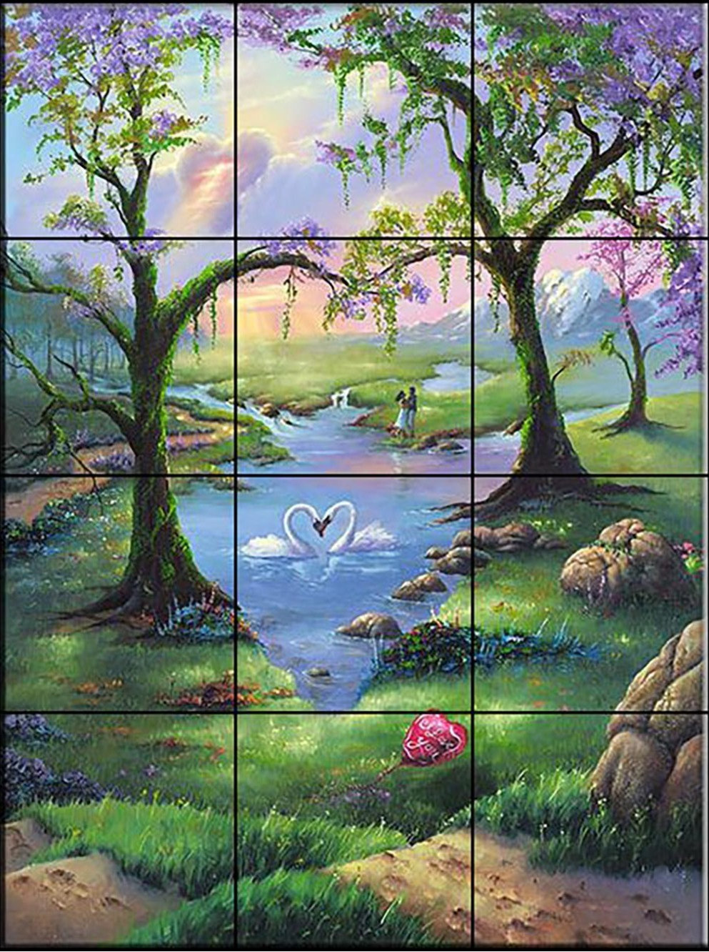 Tile Mural, Seven Hearts, Jw by Jim Warren, 18" x 24" (12 Tiles ...