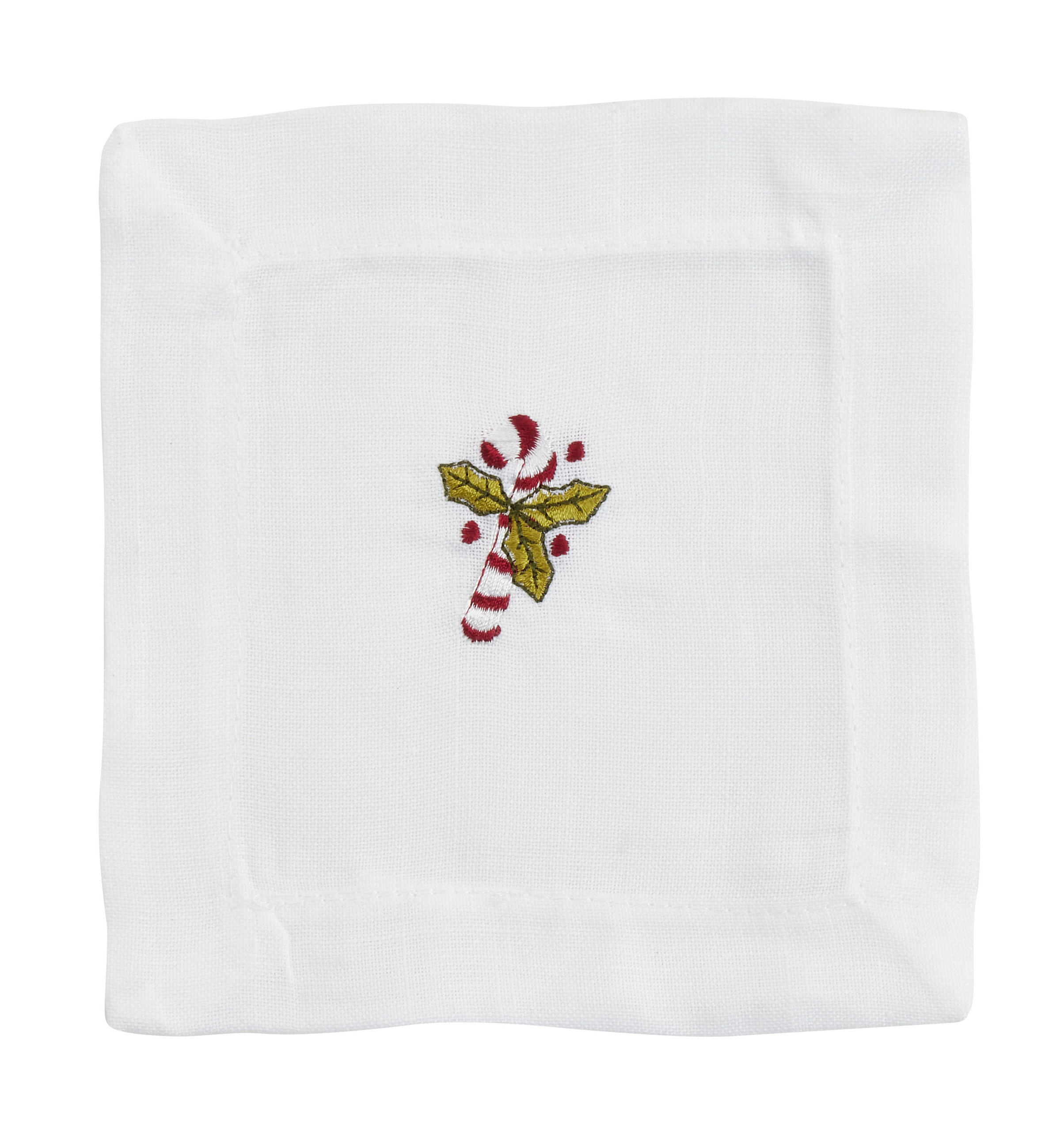 Embroidered Cocktail Napkins With Candy Cane Design (Set of 12), White ...