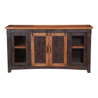 Rustic Pine Entertainment Center with Sliding Doors and Adjustable ...