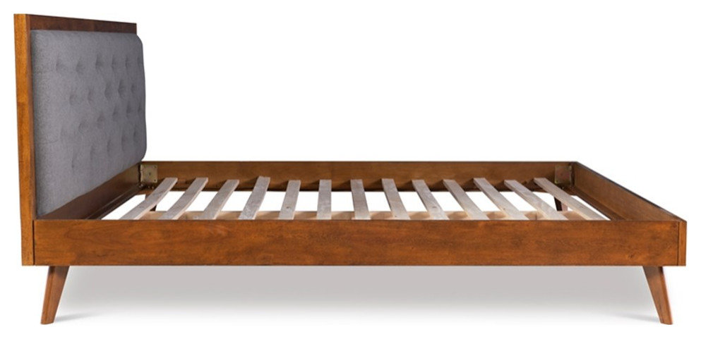 Linon Moore Mid Century Upholstered Platform King Bed Frame in Brown ...