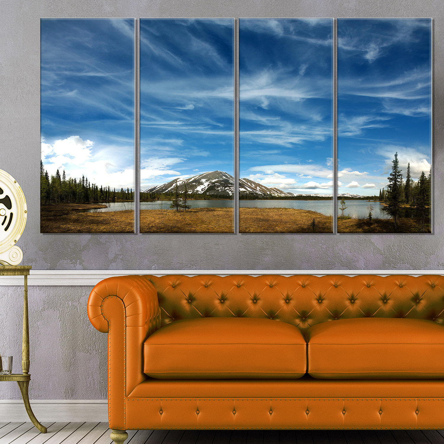 "Mountain and Lake Under Blue Sky" Wall Art, 48"x28" - Contemporary ...