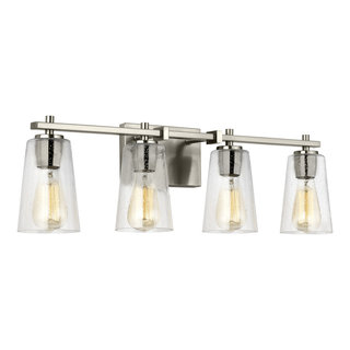 Mercer Bath Vanity Light, 4-Light, Satin Nickel, Clear Seeded Shade, 28 ...