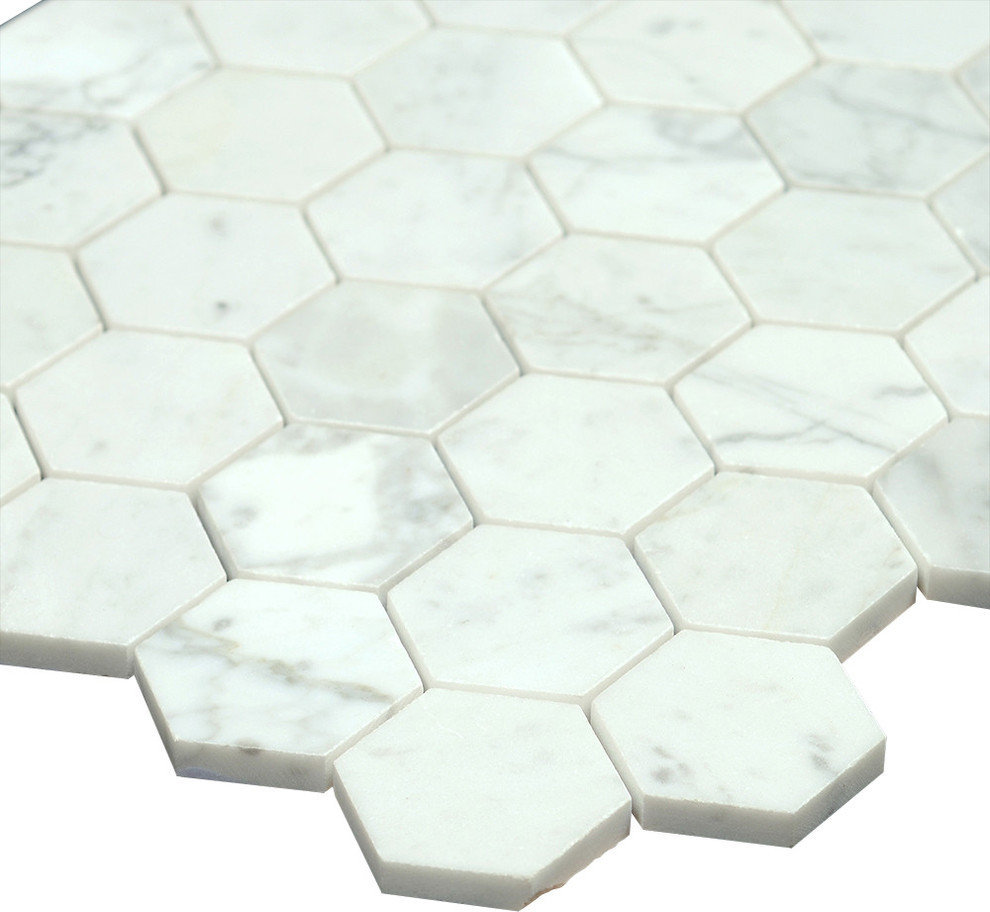 SAMPLE OF 12"x12" Bianco Carrara Polished Marble Honey Comb Mosaic Tile ...