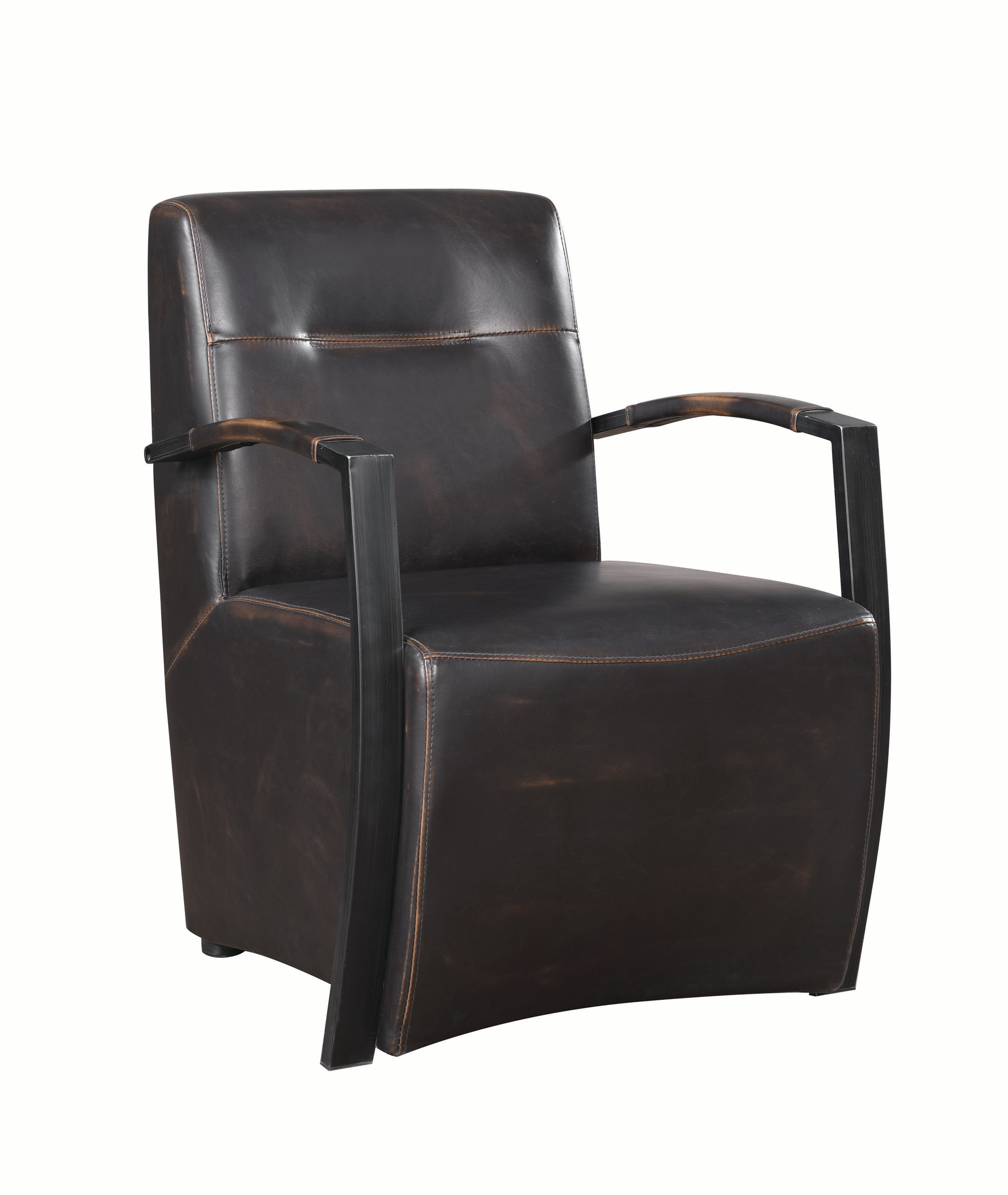 Leatherette Upholstered Metal Accent Chair W Curved Manchette Armrest ...