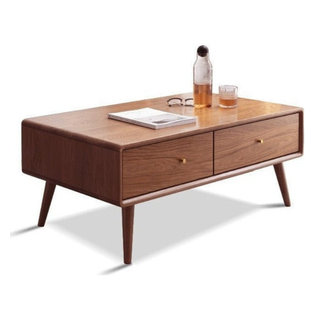 Oak Solid Wood Coffee Table, 39.4x19.7x16.5 in - Midcentury - Coffee ...