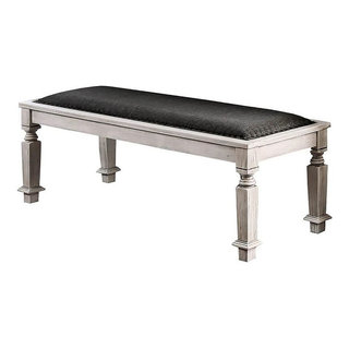 Padded Fabric Seat Bench, Antique White and Gray, 18.5 Inches - French ...
